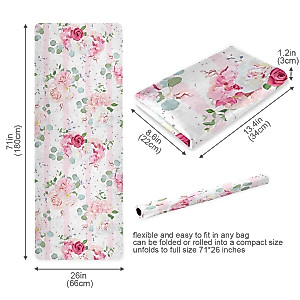 ALAZA Pink Rose Flowers Floral Striped Nonslip Yoga Mat Towel with Grip Dots for Women Men