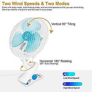 KOCASO Oscillating Clip on Fan,8.6" Portable Quiet Fan w/2 Speed Fan w/Sturdy Clamp,Adjustable Tilt 90° Automatic Rotation Personal Desk Fan for Office Table Bedroom Kitchen w/ 3.94FT Cord-US Spot