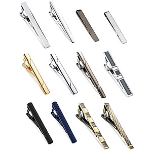 Jstyle 12 Pcs Tie Clips Set for Men Tie Bar Gift for Men Clip Set for Regular Ties Necktie Wedding Business Clips with Luxury Package