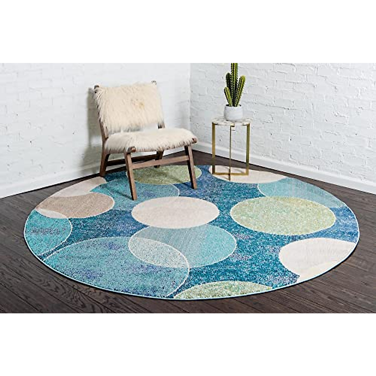 Unique Loom Chromatic Collection Modern Bokeh & Vibrant Abstract Area Rug for Any Home Décor, 8' 0" x 8' 0", Navy Blue/Beige