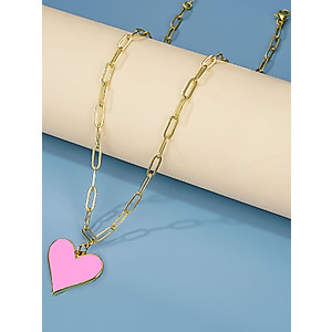 CILILI Preppy Necklace for Women, Forever Love Heart Enamel Pendant Paperclip Necklace 18K Gold Plated Jewelry Gifts