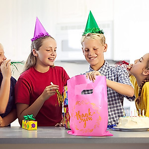 TOSPARTY 100 PCS 3 Sizes Thank you Plastic Merchandise Bags Shopping Bags with Handle Retail Bags Gift Bags for Boutique Die Cut Bags for Small Business Thanksgiving Day bags