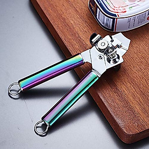 Berglander Can Opener, Stainless Steel Rainbow Handle Can Opener, Titainium Colorful Plating Handle Can Opener Hand Held, Smooth Edge Manual Can Opener, Heavy Duty (Rainbow)