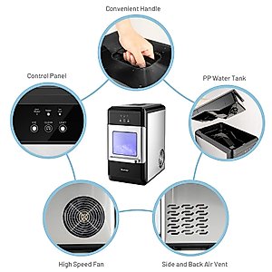 COSTWAY Nugget Ice Maker Countertop, 44 LBS Ice Makers with Built in Self-Cleaning, Intelligent Control Panel, Compressor and Ice Scoop, Portable Compact Ice Maker Machine for Party, Kitchen, Office