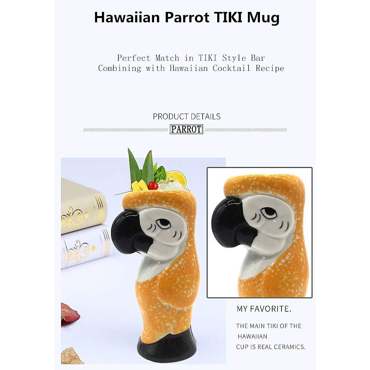 KIURENGT Tiki Mugs - Parrot Tiki Mug, 20oz / 600ml, Cocktail Mug for Mai Tai, Punch, Pina Colada, and Tropical bar Drinks