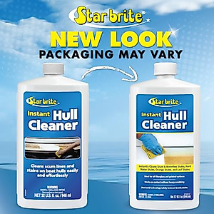 STAR BRITE Instant Hull Cleaner - Easily Remove Stains, Scum Lines & Grime for Boat Hulls, Fiberglass, Plastic & Painted Surfaces - Wipe On, Rinse Off Formula 32 Ounces (081732)