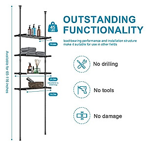 DYN Ptah Over The Toilet Storage Cabinet, 4-Tier Adjustable Over Toilet Bathroom Organizer,Metal Over Toilet Shelves Storage for Small Room, Saving Space, 65 to 116 Inch Tall, Black