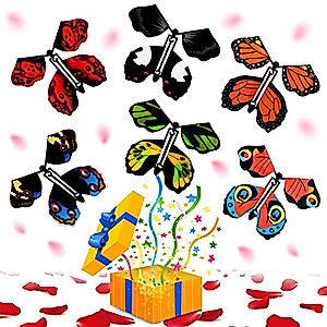 HLARTNET Magic Flying Butterfly Toy - Magic Wind Up Rubber Band Powered Flying Butterfly Surprise for Colorful Bookmark and Greeting Card Mother's Day Surprise Gift 6 Pcs