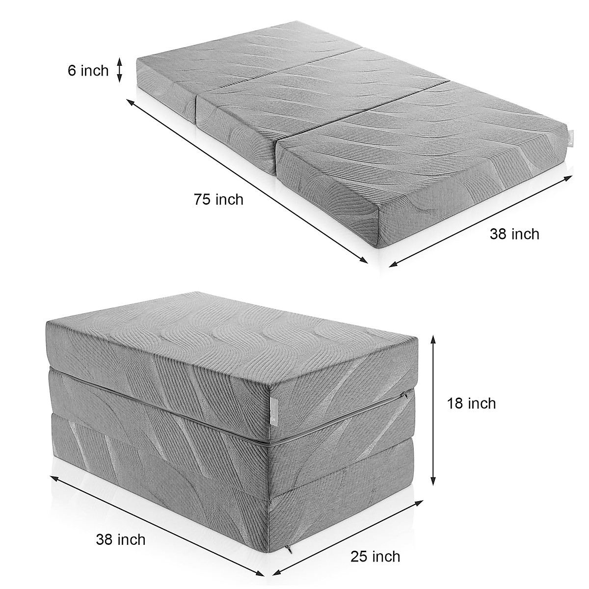 Turnkey Sleep Folding Mattress 4 Inch Twin Foldable Memory Foam Trifold Mattress Topper with Washable Breathable Cover 75" x 38" x 4"