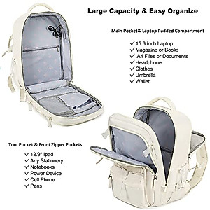 Travel Backpack for Women Men 15.6 Inch Laptop Backpacks with USB Port Carry on Bag Airline Approved Large College School Bookbags Waterproof Work Business Sport Rucksack Casual Daypack (White)