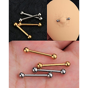 OUFER Nipple Piercing Jewelry, Titanium Nipple Rings, Internally Threaded 14G Straight Nipple Barbells Piercing Jewelry, Gold Nipple Jewelry for Women Men
