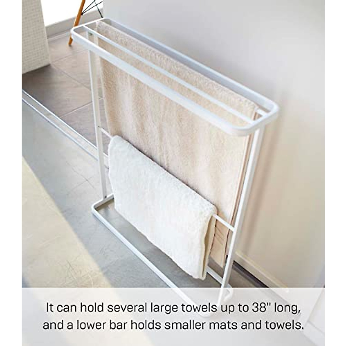 Yamazaki Home Bath Towel Hanger - Bathroom Organizer Storage Holder Dry Rack, Steel, Water Resistant