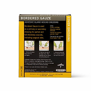 Medline Bordered Gauze, 6" x 6" Adhesive Island Wound Dressing, Sterile, 15 Count