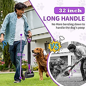 UPSKY 32'' Pooper Scooper for Large Small Dogs, Long Handle Dog Poop Scooper with Waste Bags, Durable Portable Dog Poop Pick Up Tool, Folding Poop Scoop for Yard, Grass, Dirt, Gravel