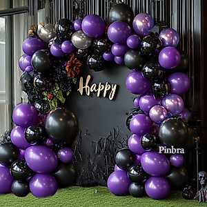 Black Purple Silver Balloon Garland - Double Stuffed Dark Purple Black Balloons Metallic Silver Lavender Lilac Balloon Arch Kit for Halloween Wednesday Birthday Graduation Wedding Party Decoration