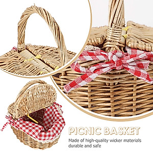 Wicker Basket with Liner Camping Picnic Basket Shopping Storage Hamper with Lid and Handle for Barbecue Food Storage Container Sundries Organizer Red Fruit Vegetable Storage Basket