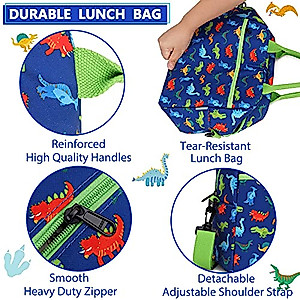 VONXURY Cute Lightweight Toddler Preschool Backpack and Insulated Lunch Bag for Boys,Blue Dinosaur