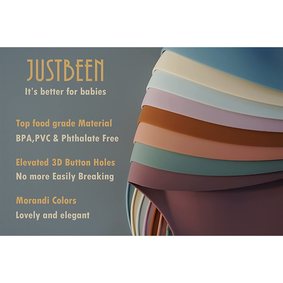 Justbeen Silicone Baby Bibs Set of 2 BPA Free Waterproof Soft Durable Adjustable Bib Easily wipe clean with Food Catcher for Babies & Toddlers(6-72 Months)