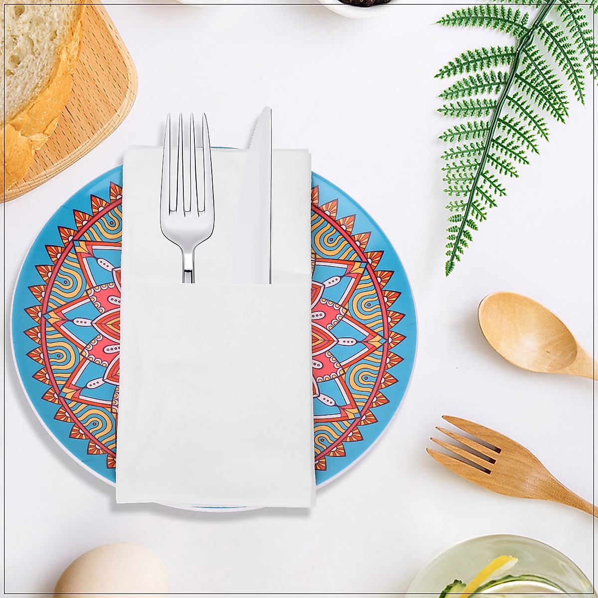 Trimming Shop White Disposable Linen Feel Cloth Napkins with Built-in Flatware Pocket, Pre-Folded Paper Hand Napkins for Wedding, Dinners, Events, Kitchen, Birthday Parties, Decoration (Pack of 50)