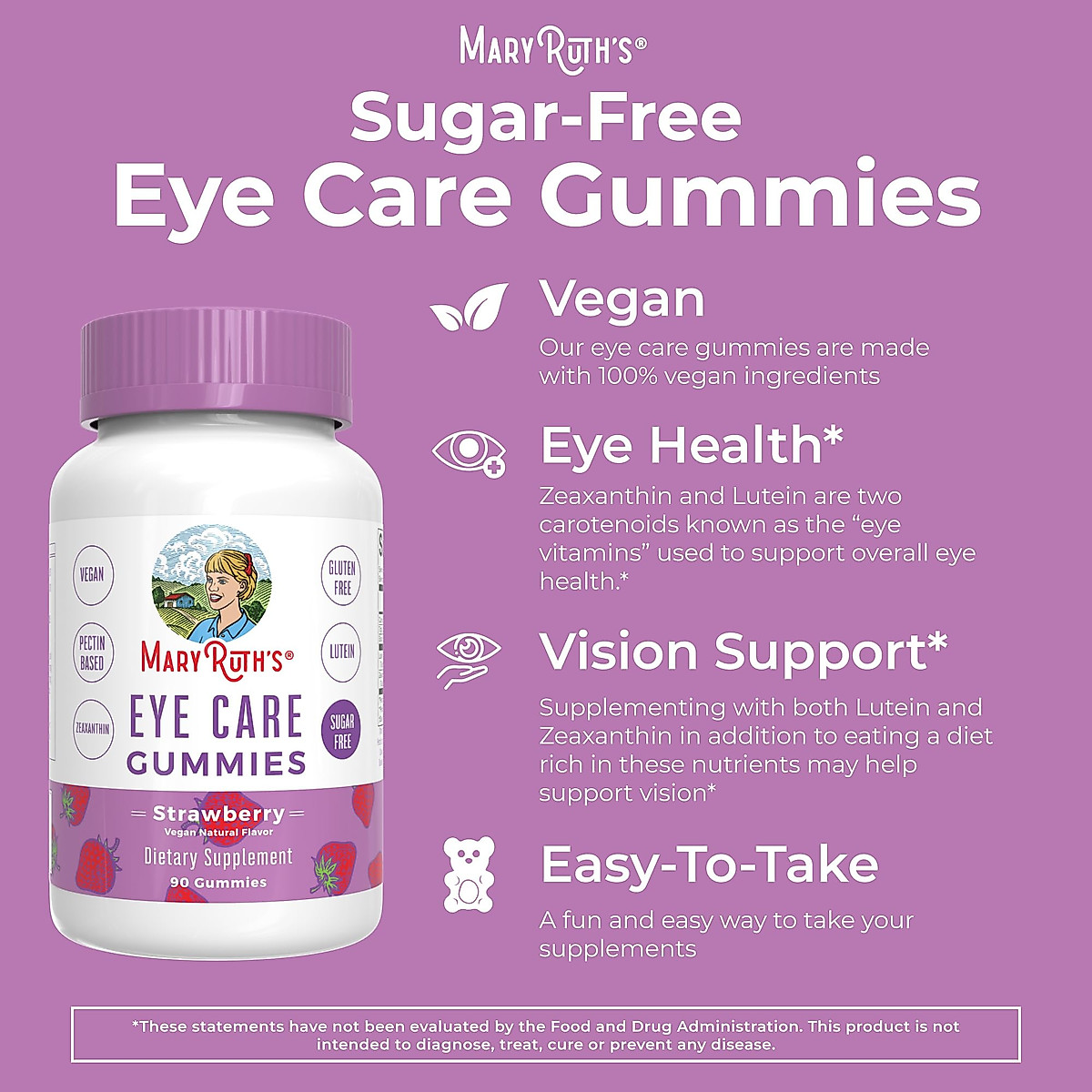 MaryRuth Organics Eye Care Gummies | Zeaxanthin and Lutein | 45 Day Supply | Eye Care Gummy for Adults and Kids | Vegan | Non-GMO | Gluten Free | 90 Count