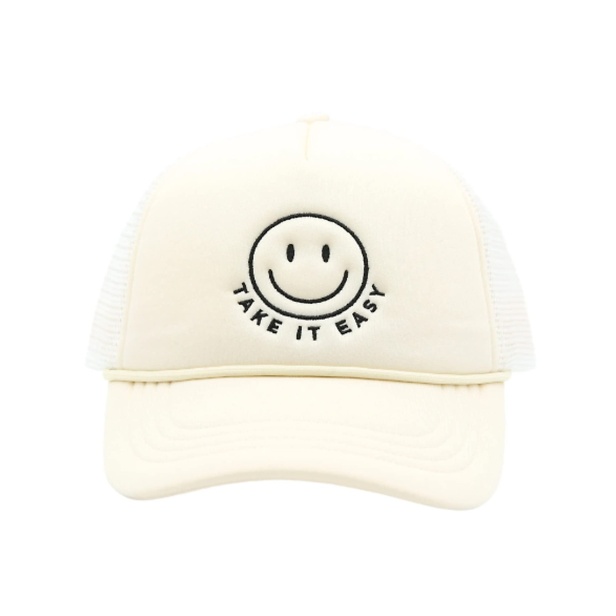 Good Future Womens Trucker Cap - Relaxed Fit Adjustable Snap Back Hat Gorras Lids Branded USA Classis Trucker Sun Mesh Back Smiley Face (Take it Easy)