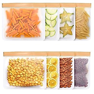 Reusable Food Storage Bags, ZIKO PEVA Reusable Freezer Bags Food Grade Material snack bags sandwich bags Easy Seal Leakproof Reusable Ziplock bags for Marinate Food Fruits Meal Prep Travel Item