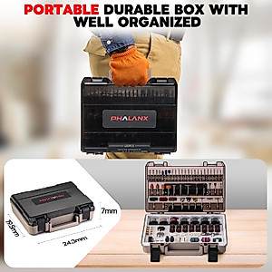 Rotary Tool Accessories Kit - 420PCS Rotary Tool Bits, PHALANX 1/8"(3.2mm) Diameter Shanks Universal Fitment with Carrying Case Easy Storage, Cutting Bits Polishing Wheel Carving Drilling Cleaning Etc