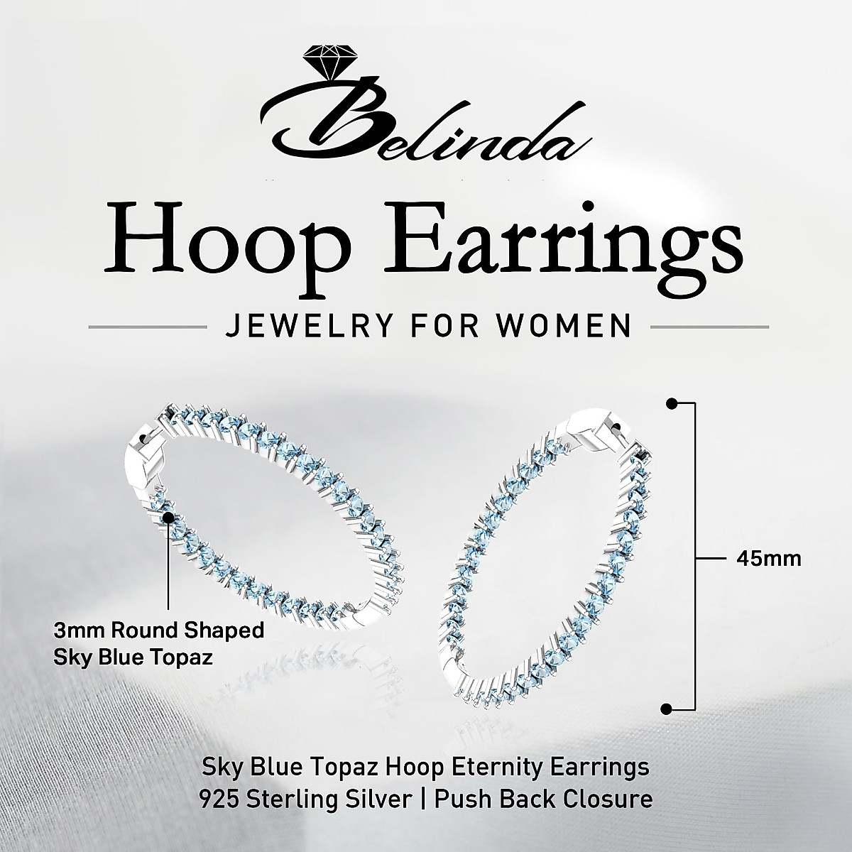 Belinda Jewelz - Hoop Earrings, Eternity Earrings with 62 Colored Gemstones, Birthstone Eternity Earrings Women, 925 Sterling Silver Women's Jewelry, Sky Blue Topaz Earrings For Women, 1.73”