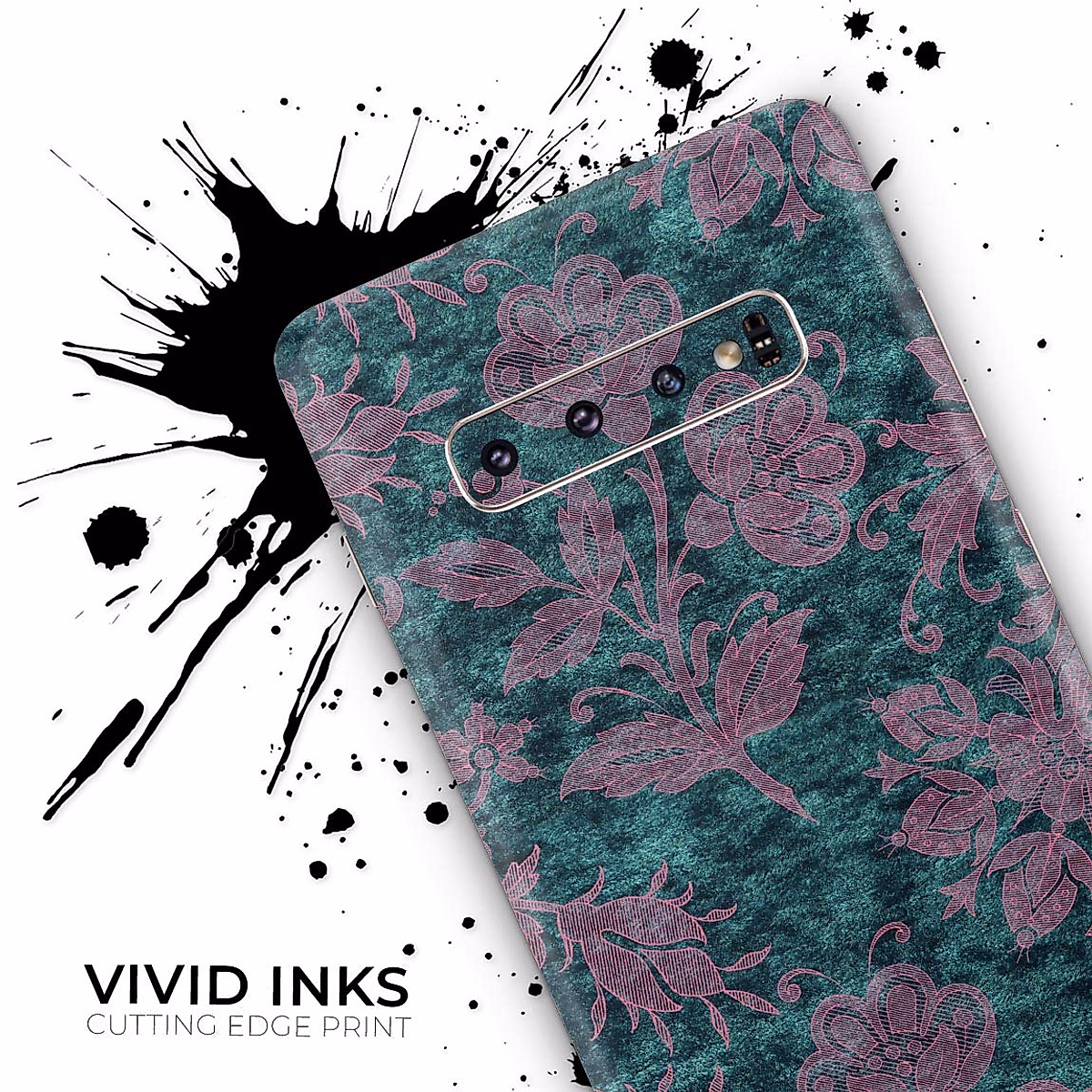 DesignSkinz Turquoise and Burgundy Floral Velvet v2 Protective Vinyl Decal Wrap Skin Cover Compatible with The Samsung Galaxy S20 (Screen Trim & Back Glass Skin)