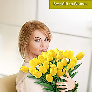 Starryle 10Pcs Yellow Tulips Real Touch Artificial Tulips Fake Flowers for Spring Decor Tulips for Mother’s Day Faux Flowers for Home Kitchen Office Wedding Bouquet Flower Arrangement Decor