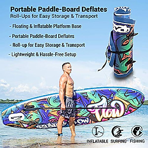 SereneLife Stand up Paddle Board Inflatable - Non-Slip SUP Paddle Board Paddle, Pump, Leash, and Accessories - Fun Water inflatable paddle board for Adults and Youth with Wide Stable Design