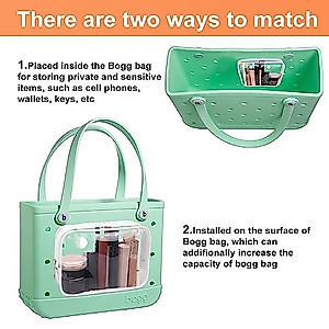 Everfunny 3 Packs Clear Bogg Beach Tote Bag with 2 Pack Insert Hooks Accessories for Bogg Bags Travel Makeup Clean Toiletry Brush Organizer Cosmetic Divider Storage Inner Pouch