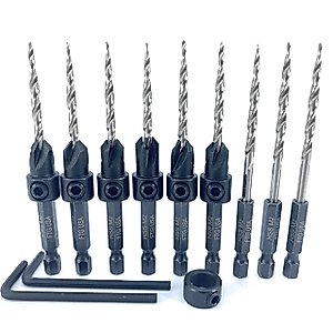 FTG USA Countersink Drill Bit Set 6 Pc #6 (9/64") Wood Countersink Drill Bit Pro Pack Countersink Set, with 3 Replacement Tapered Countersink Bit #6(9/64"), 1 Stop Collar, Hex Wrench