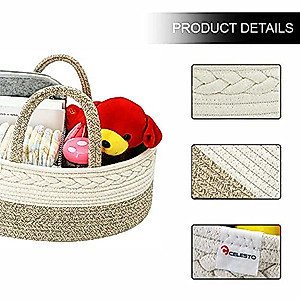 Celesto Baby Diaper Caddy Organizer – Nursery Storage Bin - Car Organizer for Diapers - Changing Table Organizer Basket - Shower storage Gift - Cotton Canvas Portable Diaper Storage Basket (Beige)