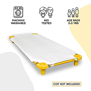 COTMAT Padded Cot Cover & Nap Mat for Daycare & Preschool Cots. Includes Elastic Corner Straps, Name Tag and Extra Padding for Soft Comfortable Naps. Cot Not Included. Washable, White, 51 x 23 Inches.