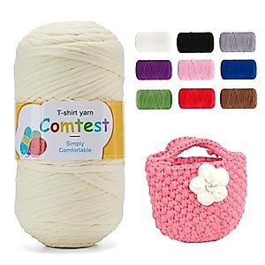 Comtest T-Shirt Yarn Knitting Yarn for DIY Bag Blanket Cushion Handmade Crochet Elastic Fabric Yarn 0.88Lb Milk White