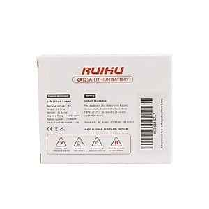 RUIHU CR123A Lithium Battery, 10 Pack 3V 1500mAh Lithium Manganese Dioxide(Li-MnO2) Battery for Flashlight Alarm Smart Sensor Microphones, Non-Rechargeable