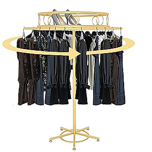 Rotatable Round Garment Rack, Adjustable Clothing Floor-Standing Display for Hanging Apparel and Placement of Accessories, Portable Metal Clothes Shelf for Retail and Boutiques