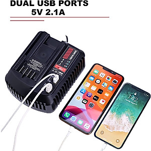 Qbmel 20V Battery Charger Replacement for Craftsman V20 Lithium Ion 20Volts Battery CMCB104 CMCB202 CMCB201 CMCB209 CMCB205 CMCB100 CMCB102 CMCB101 with USB Port(Only for 20V,not for 19.2V)