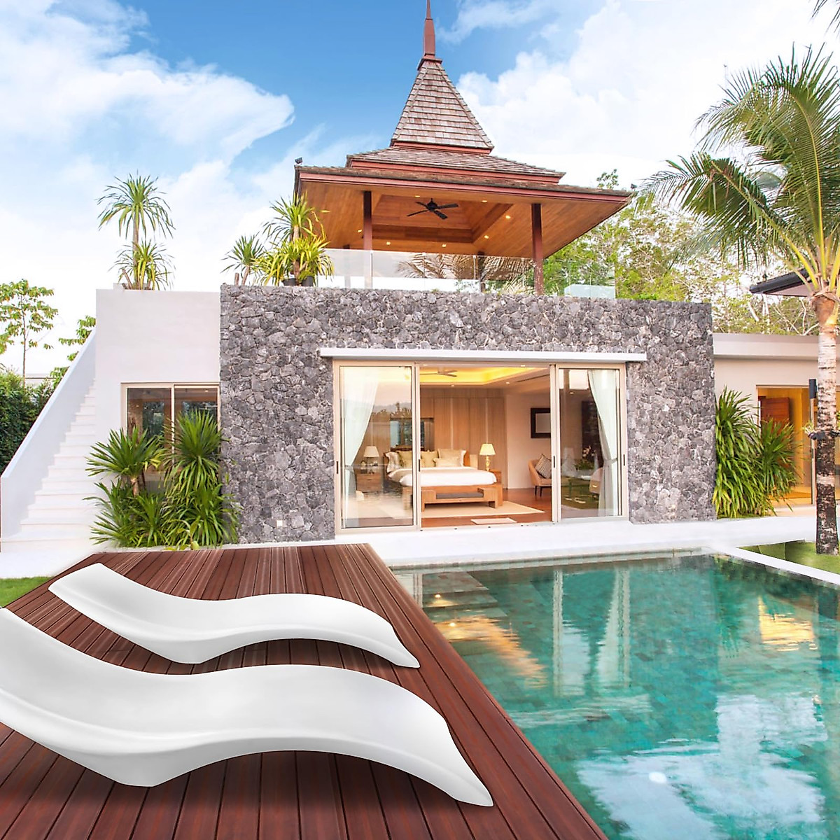 Generic Pool Lounge Chairs - Inside Pool & Sun Shelf Lounge Chair - Compatible with All Pool Types - Up to 9"" in The Water, White