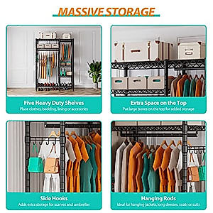 PUNION Wire Garment Rack, 5 Tiers Heavy Duty Clothes Rack for Hanging Clothes, Metal Clothing Rack, Compact Freestanding Wardrobe Closet with Shelves Racks,45"LX 17"W X 71"H,Max Load 600LBS,Black,GR5