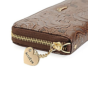 ArtsEye Rose Collection Genuine Leather Zip Wallet Clutch (Grey)