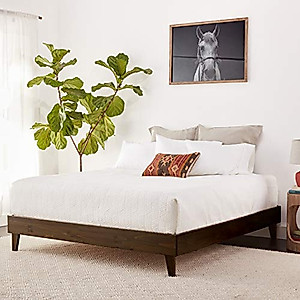 Walker Edison Mid Century Modern Wood King Platform Bed Frame No Box Spring Needed Bedroom Headboard Base, King, Walnut