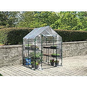 Miracle-Gro 4'8" x 4'8" x 6'5" All-Season Small Walk-in Greenhouse with 8 Wire Shelves for Outdoors, Easy-Access and Durable, Translucent
