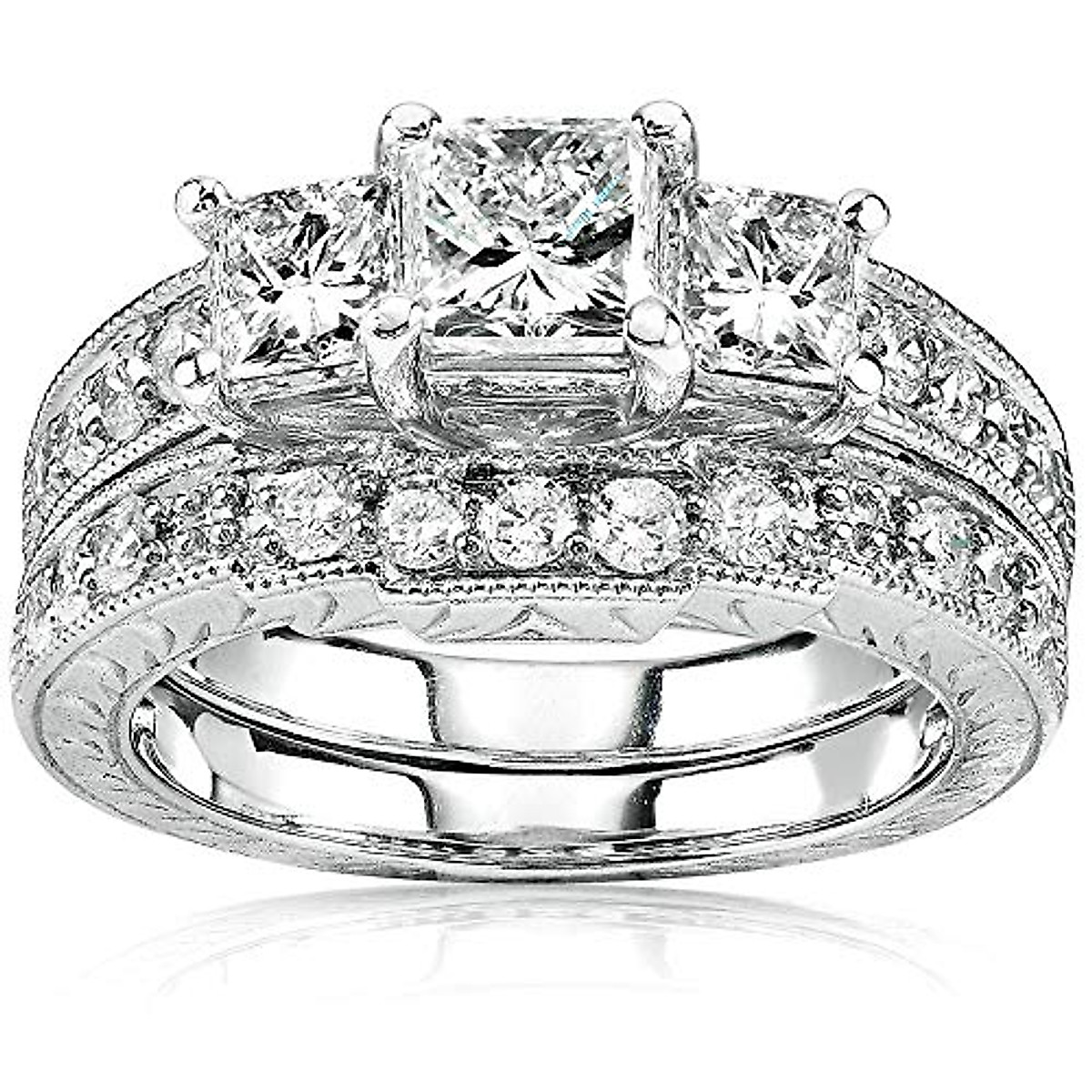 Kobelli Diamond Wedding Ring Set 1 3/5 carats (ctw) in 14K Gold, Size 8, White Gold