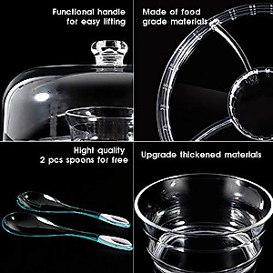 MASTERTOP Cake Stand with Dome Cover - 6 in 1 Multi-Functional Serving Platter/Cake Plate/Salad Bowl/Nachos/Punch Bowl, Wedding Cake Stands for Dessert Table,2 pcs Spoons, BPA Free (Acrylic)