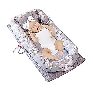 Vohunt Baby Lounger for Newborn,Baby Nest 100% Cotton Portable Bag Co-Sleeper for Baby in Bed,Newborn Lounger Adjustable Size & Strong Zipper Lengthen Space to 3 Tears Old(Unicorn)