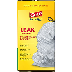 GLAD ForceFlex Tall Kitchen Drawstring Trash Bags, 13 Gallon Grey Trash Bag for Kitchen Trash Can, Odor Shield, Odor Eliminator and Leak Protection, 110 Count