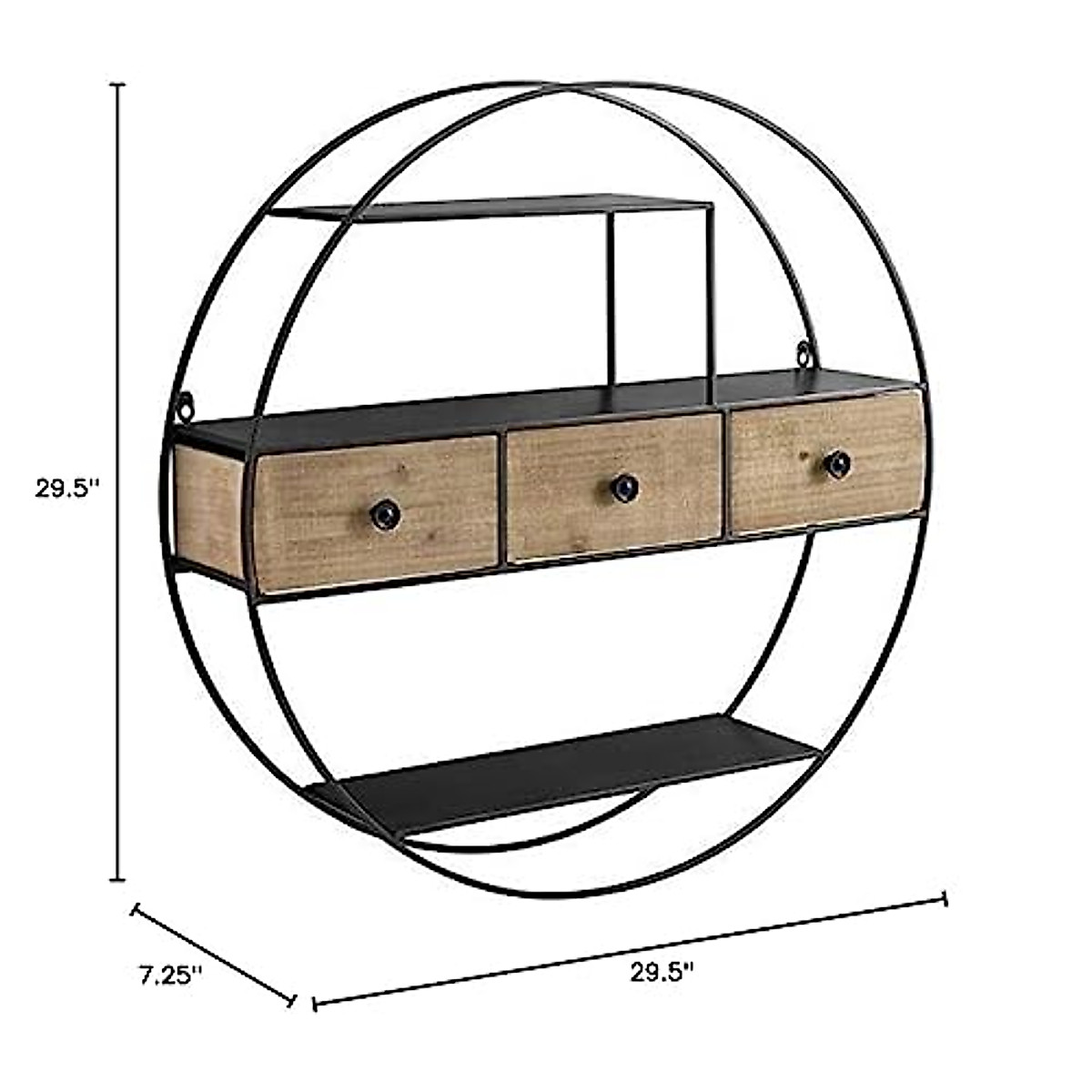 Linon Nerah Round Metal and Wood Wall Shelf in Black and Brown