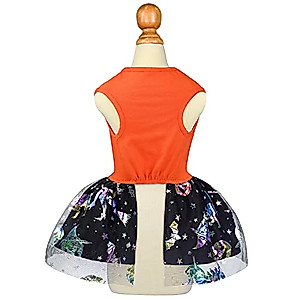 Malier Halloween Dog Costumes, I Smell Children Halloween Dog Tulle Dress Dog Clothes, Holiday Theme Costume Dress with Pumpkin Bat for Puppy Small Dogs and Cats (Small, Orange+Black)